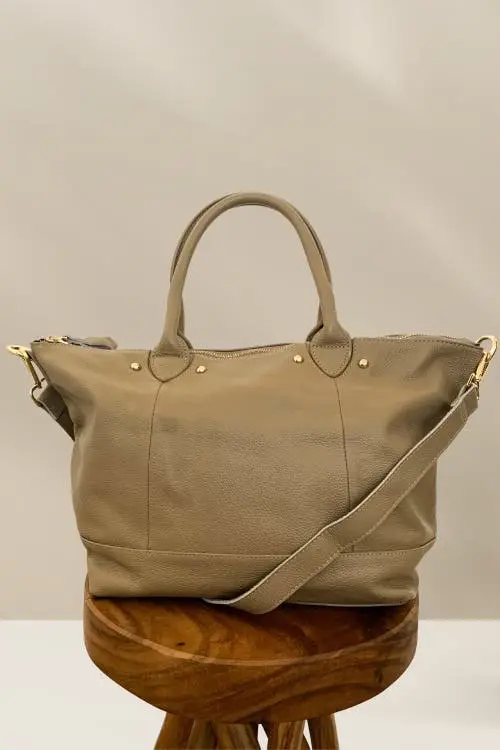 Pink Haley Ellie Handmade Leather Tote - Sand