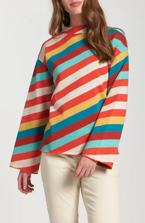 APNY Diagonal Stripe Funnel Neck Sweater