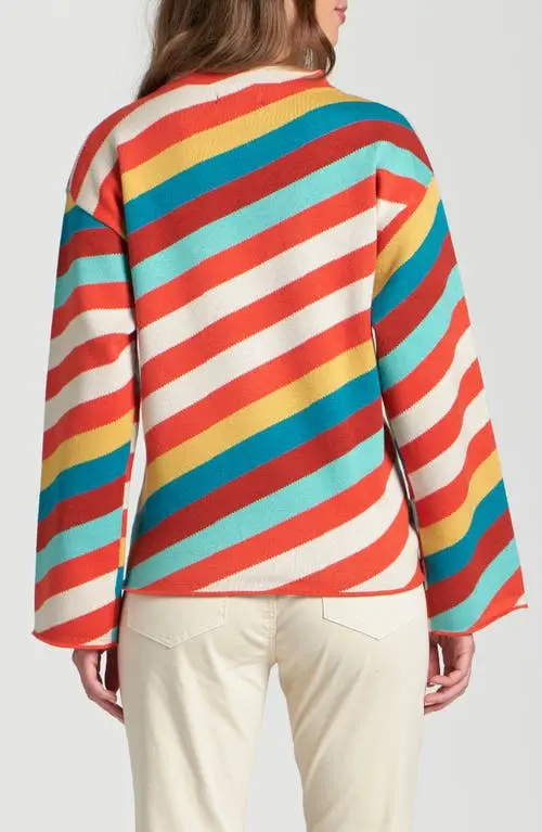 APNY Diagonal Stripe Funnel Neck Sweater