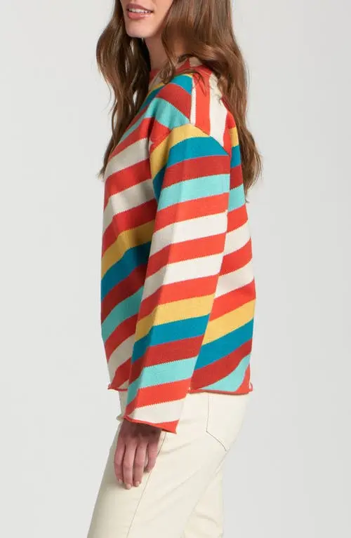 APNY Diagonal Stripe Funnel Neck Sweater