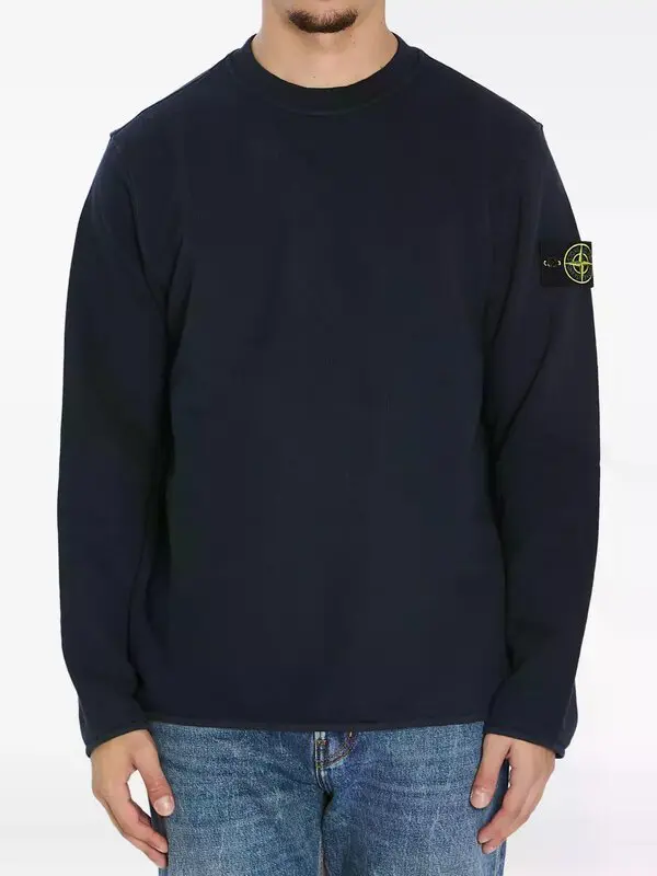 Stone Island Logo Badge Crew-neck Sweatshirt - Blue