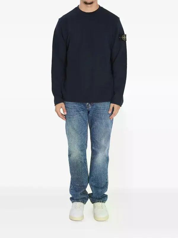 Stone Island Logo Badge Crew-neck Sweatshirt - Blue