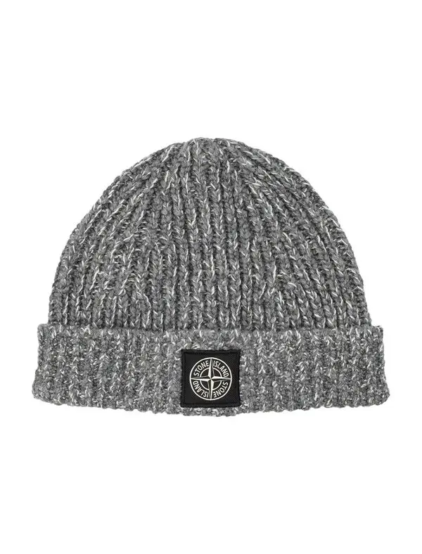 Stone Island Mouliné Wool Beanie With Compass Logo - Grey