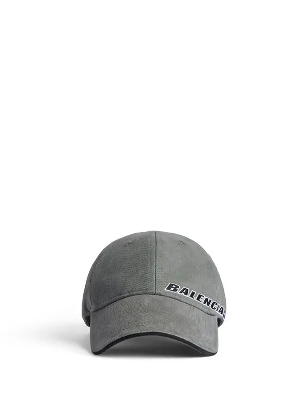 Balenciaga Tilted Typo Cotton Drill Cap - Grey