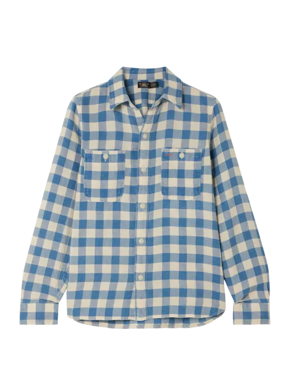 Ralph Lauren Farrell Gingham Cotton And Linen-blend Shirt - Blue