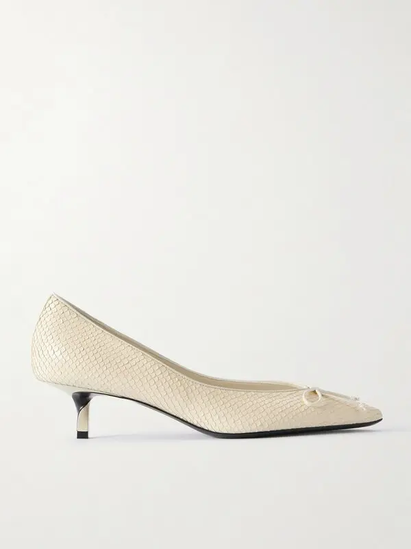 Jacquemus Tourni Bow-detailed Snake-effect Leather Pumps - Neutrals