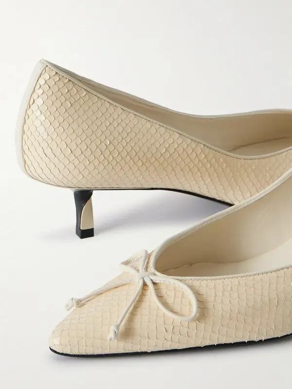 Jacquemus Tourni Bow-detailed Snake-effect Leather Pumps - Neutrals
