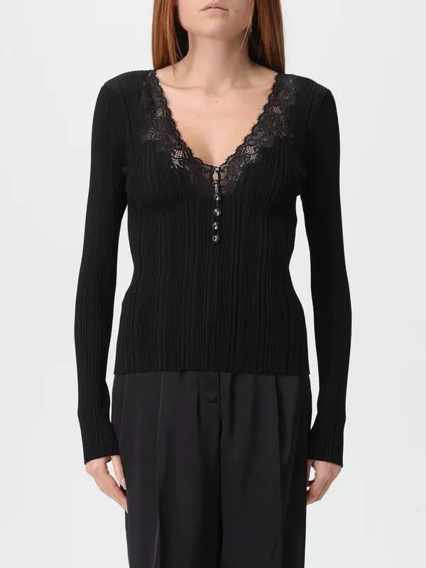 SELF-PORTRAIT Ribbed Lace Trim Top