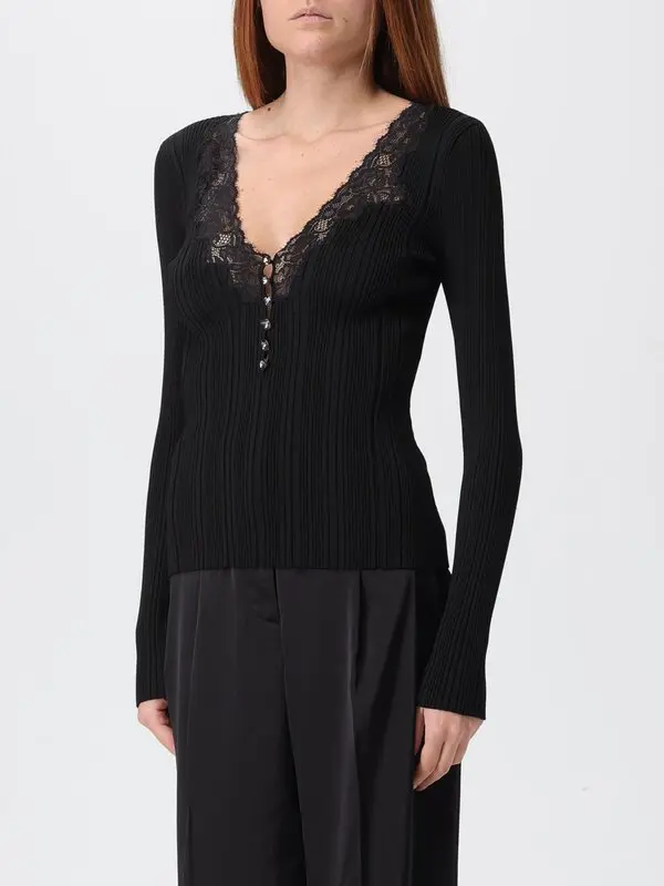 SELF-PORTRAIT Ribbed Lace Trim Top