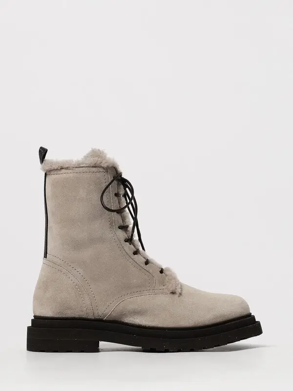 Brunello Cucinelli Lace Up Combat Boots - Ice