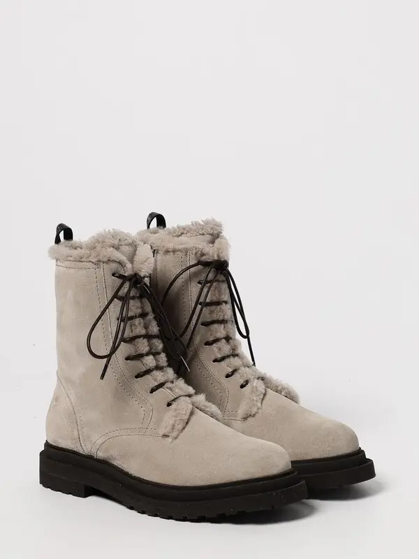 Brunello Cucinelli Lace Up Combat Boots - Ice