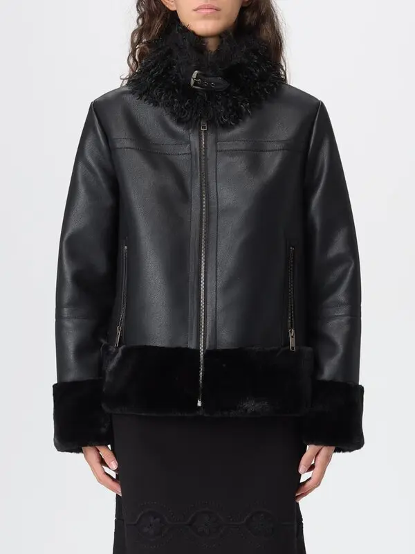 TWINSET Shearling And Leather Jacket - Black
