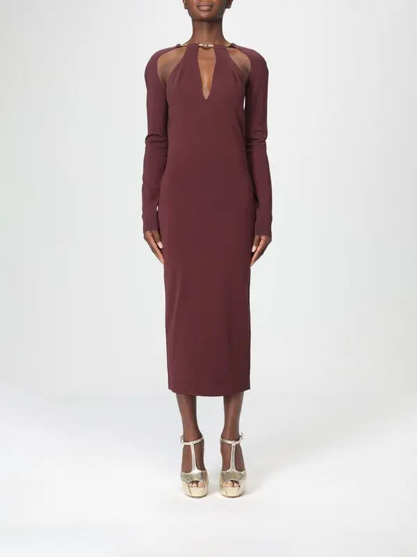 Elisabetta Franchi Long Sleeve Plunge Neck Dress