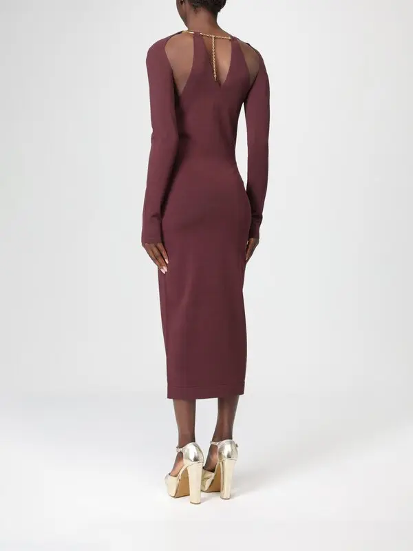 Elisabetta Franchi Long Sleeve Plunge Neck Dress