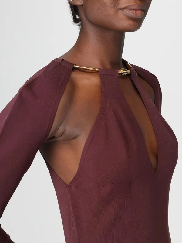Elisabetta Franchi Long Sleeve Plunge Neck Dress