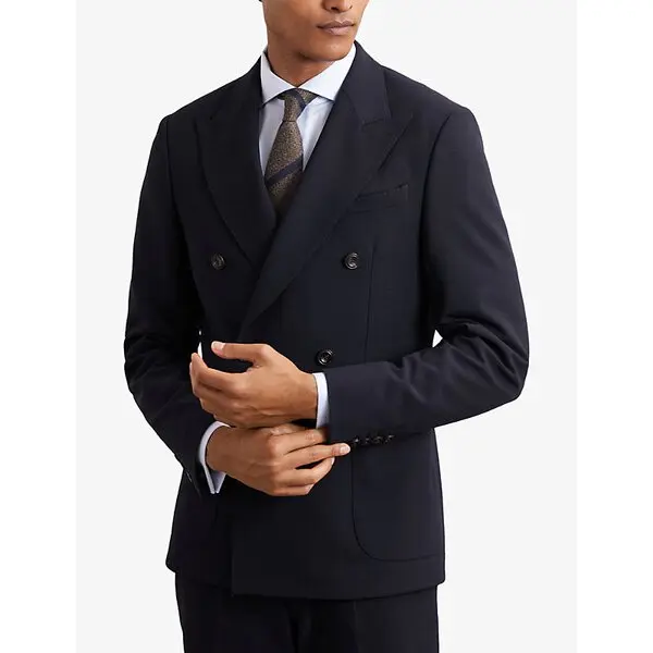 REISS Belmont Regular-fit Double-breasted Stretch-woven Blazer - Navy