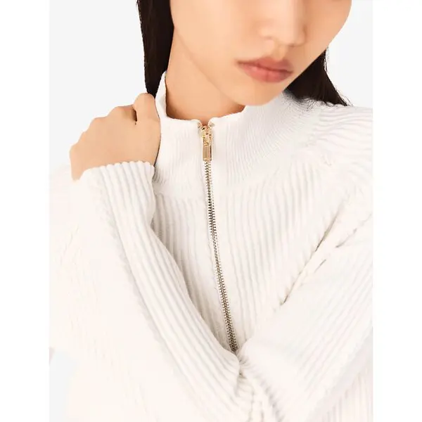 Maje Half-zip Cropped Knitted Jumper - Ecru