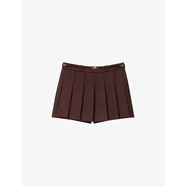 Maje Pleated Belted Stretch-woven Skort