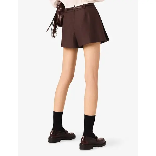 Maje Pleated Belted Stretch-woven Skort