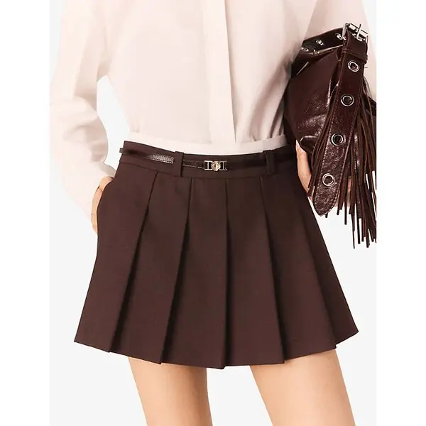 Maje Pleated Belted Stretch-woven Skort