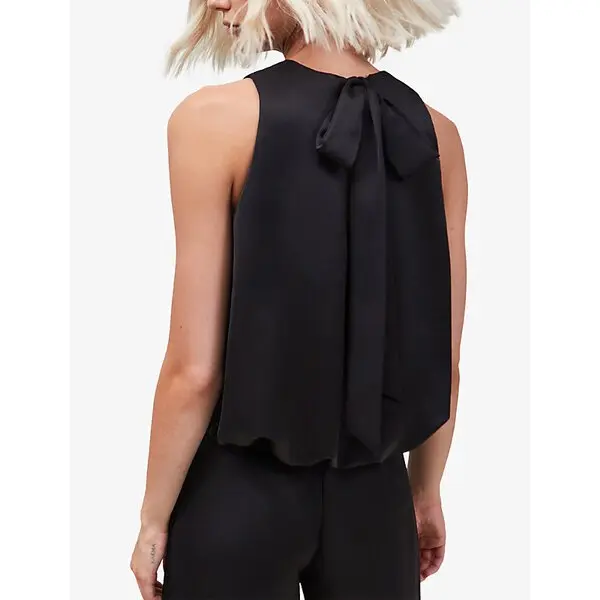RO&ZO Bubble-hem Tie-back Satin Top