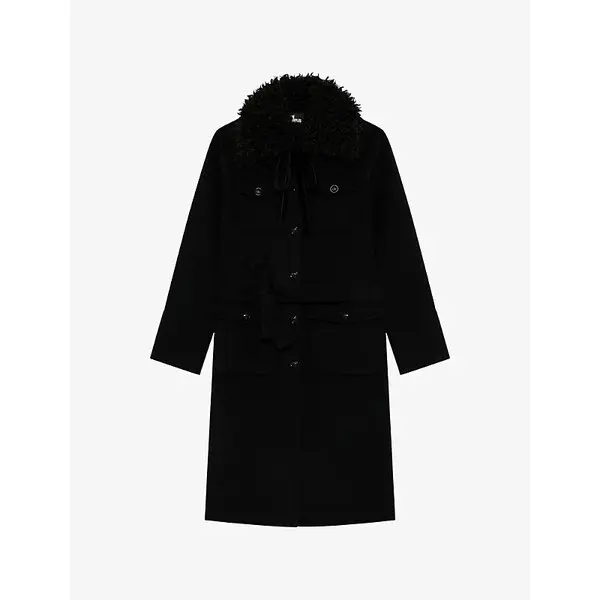 The Kooples Wool-blend Coat With Faux-fur Collar