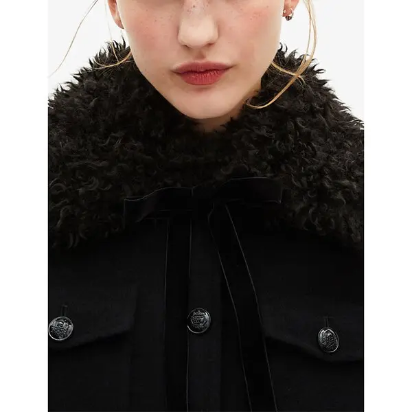 The Kooples Wool-blend Coat With Faux-fur Collar