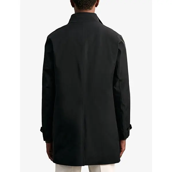 REISS Funnel-neck Woven Overcoat - Black