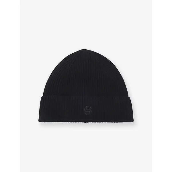 Hugo Boss Logo-embroidered Wool And Cashmere-blend Beanie - Black