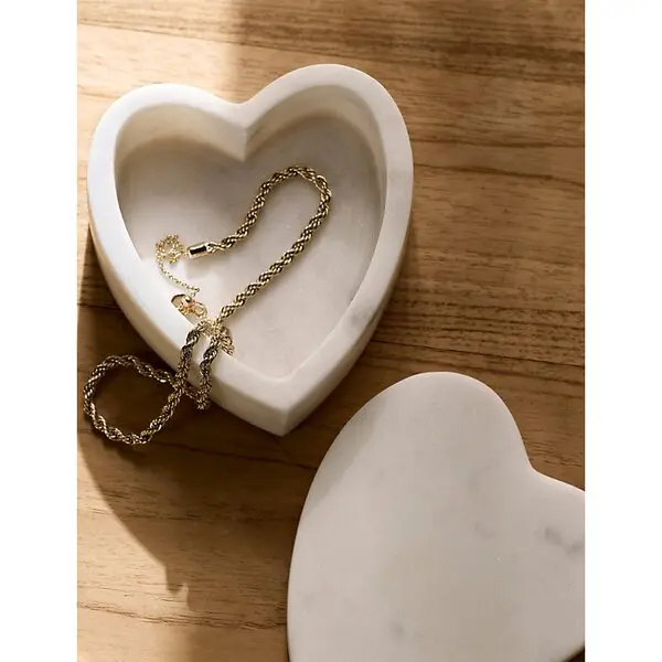 THE WHITE COMPANY Marble Heart Trinket Box 11.8cm - White