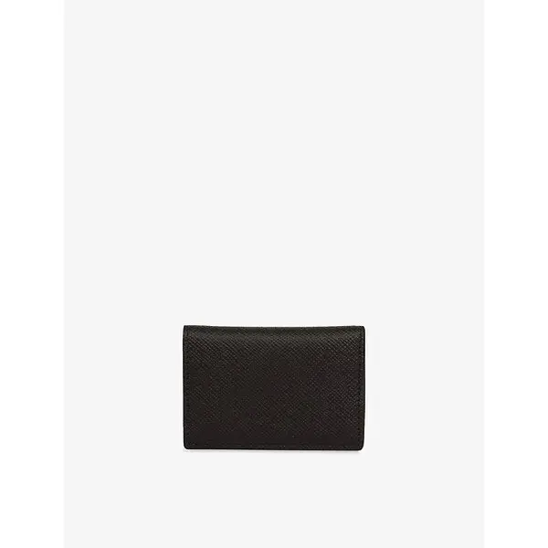 Smythson Panama Branded Leather Card Case - Black