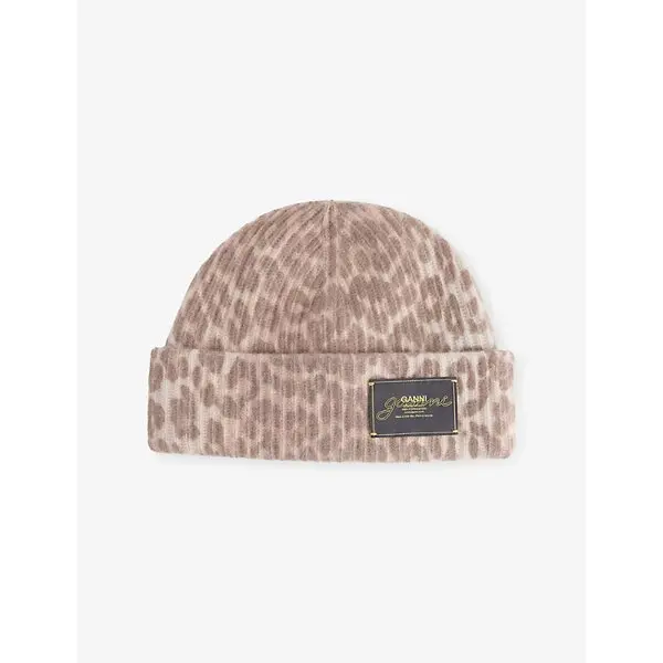 GANNI Print Wool Blend Beanie - Leopard