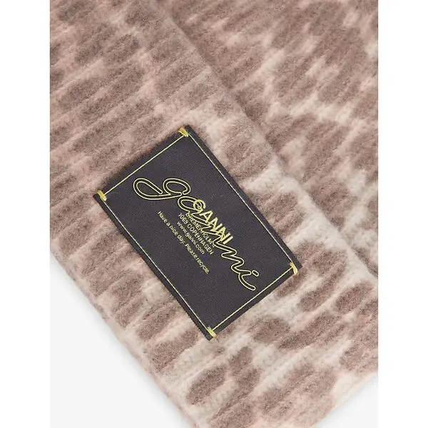 GANNI Print Wool Blend Beanie - Leopard