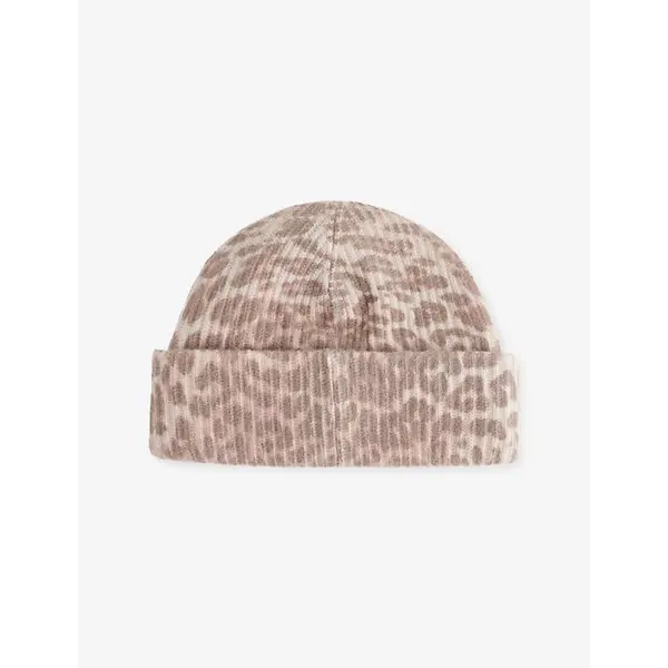GANNI Print Wool Blend Beanie - Leopard