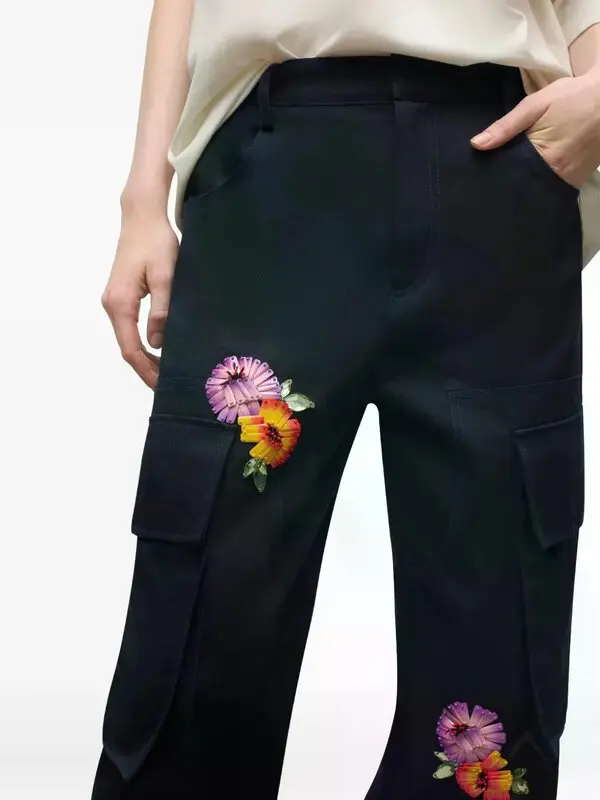 AREA Embroidered Flower Cargo Trousers