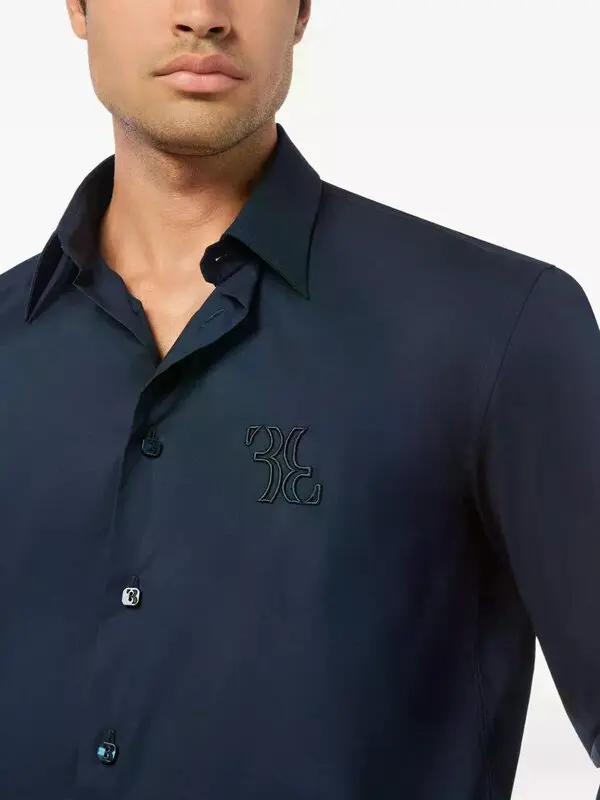BILLIONAIRE Embroidered Cotton Shirt - Blue
