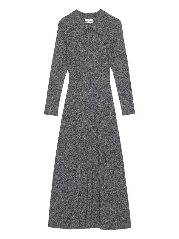Ganni Long Sleeve Collared Maxi Dress In Grey - 50% Off | Editorialist