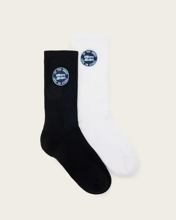 ALLSAINTS Williams X Embroidered Socks 2 Pack - White/black