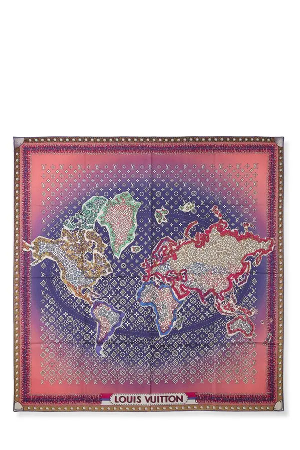 LOUIS VUITTON Multicolor Monogram Map Silk Scarf - Pink