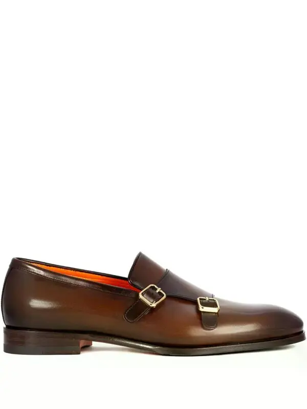 Santoni Leather Double-buckle Monk Shoes - Brown