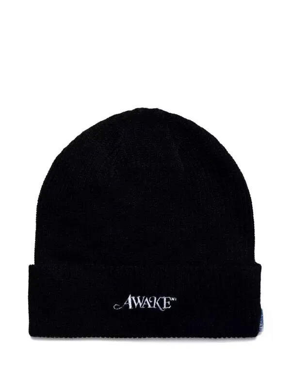 AWAKE NY Embroidered Ribbed Beanie - Black