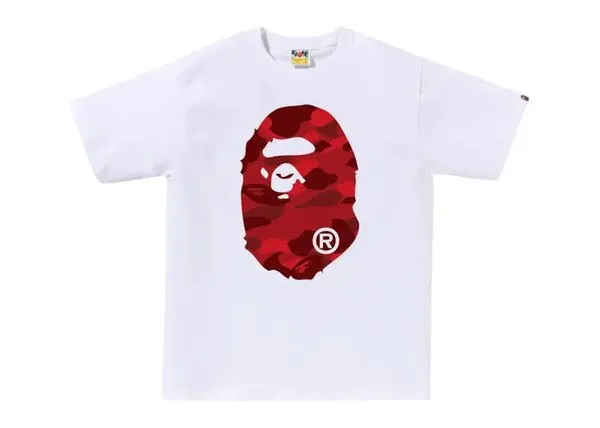 A BATHING APE Camo Big Ape Head Tee Shirt - White/red