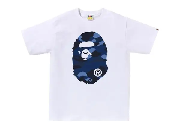 A BATHING APE Camo Big Ape Head Tee Shirt - White/navy Blue