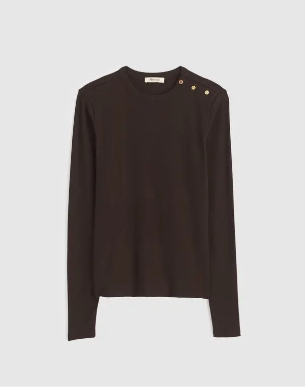 Madewell Ribbed Button Crewneck Tee - Black Walnut