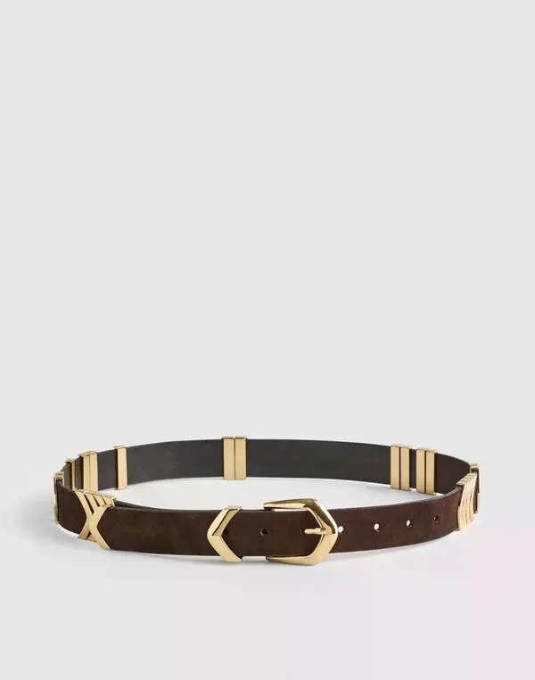 Madewell Suede Belt With Metal Detail - Dark Carob