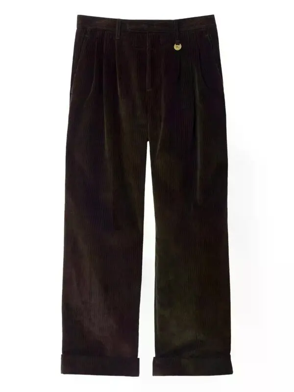 Burberry Corduroy Trousers With Triple Pleats And Cuffed Hem - Brown