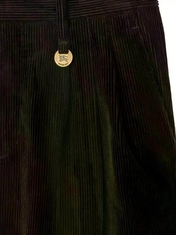 Burberry Corduroy Trousers With Triple Pleats And Cuffed Hem - Brown