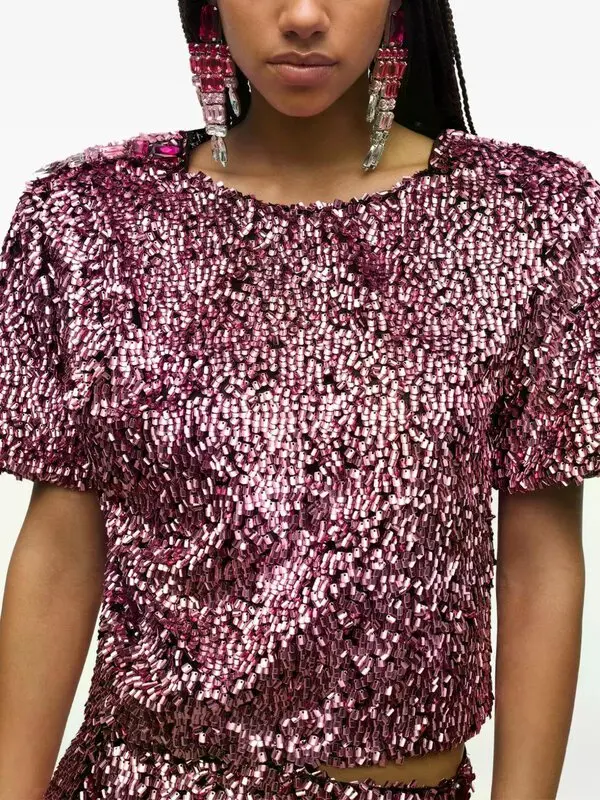 AREA Sequin Embellished Top - Pink