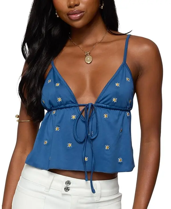EDIKTED Embroidered Open Back Top - Blue