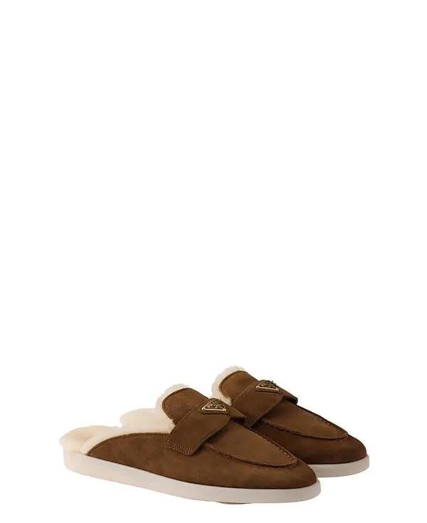 Prada Suede And Shearling Slippers - Brown